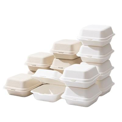 China Custom Printed Biodegradable Hamburger Box 6x6x3 inch Made from Sugarcane Corn Bagasse for Fast Food for sale