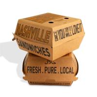 China Custom Hamburger Box PE Laminated Kraft Paper 250-350gsm Oil Resistant Food Takeaway Packaging 6x6x3 Inch for sale