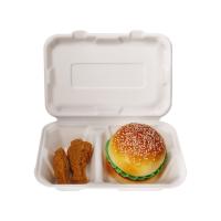 China Customized Burger Box Biodegradable 2-Room Disposable Sugarcane Lunch Box Takeout Burger Box for sale
