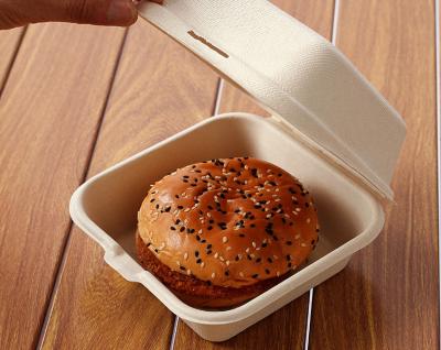 China Wholesale Custom Biodegradable Sugarcane Burger Box 16x16x8cm Clam Shell Takeaway Container for sale