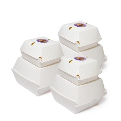 China Custom Logo Eco-Friendly White Cardboard Burger Box 14x14x7cm FSC Certified for sale