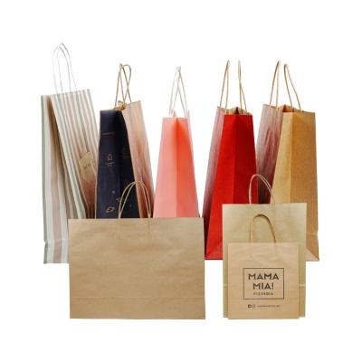 China Custom Logo Recyclable Kraft Paper Shopping Bags 90-130gsm with FSC Certification for Food Retail for sale