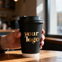 China Eco-friendly biodegradable paper cup custom logo double-layer hot drink coffee cup with lid for sale