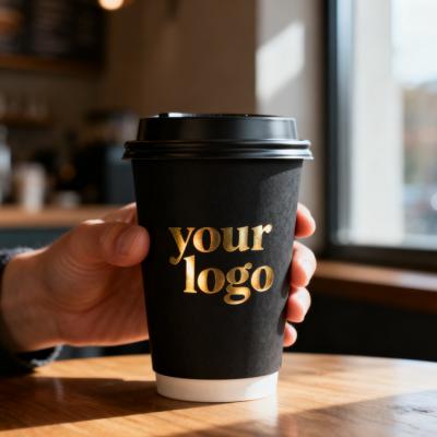 China Eco-friendly biodegradable paper cup custom logo double-layer hot drink coffee cup with lid for sale