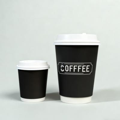 China 8oz black double walled coffee cup with lid wholesale custom logo for sale