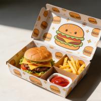 China Custom Printed Eco-Friendly Corrugated Burger and Fries Paper Box 3-Ply FSC Certified 14x14x8cm for sale