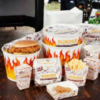China Custom Logo Printed Kraft Burger Box 250gsm Grease Resistant Fast Food Packaging for Delivery for sale