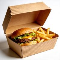 China Custom Eco-Friendly Corrugated Paper Burger Box Heat Oil Resistant Clamshell Takeaway Packaging FSC Certified for sale