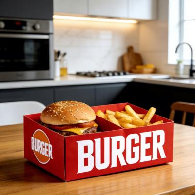 China Custom Kraft Paper Burger Box Leak Resistant Heat Resistant 100 Recyclable Fast Food Packaging for sale