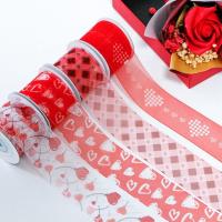 China MSD Ribbon Gift Packaging Valentine's Day Heart Love Print Organza Ribbon for Flowers for sale
