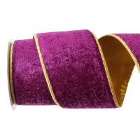 China Velvet Wired Edge Ribbon for Gift Package and Party Decoration Purple Black Ribbon for sale
