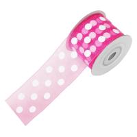 China Single Face Style Custom Christmas Ribbon 3.8cm Wide White Polka Dot Organza Ribbon for sale