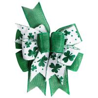 China Ireland Style Glitter Ribbon Bow for Festivals in 29cm*53cm Size Green and White for sale