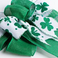China Ireland Style Glitter Ribbon Bow for Festivals in 29cm*53cm Size Green and White for sale