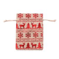 China Drawstring Printed Burlap Bags for Christmas Gift and Candy 13cm*18cm Like Picture for sale