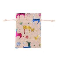 China Drawstring Printed Burlap Bags for Christmas Gift and Candy 13cm*18cm Like Picture for sale