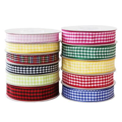 China Jacquard 10mm Plaid Ribbon Wired Burlap Ribbon in Various Colors for and Customizable for sale