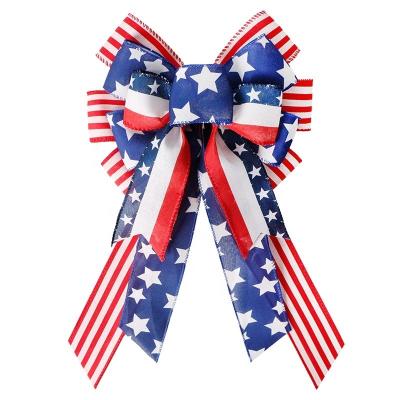 China MSD Flag Pattern Printed Burlap Ribbon Bow Custom Made for American Independence Day for sale