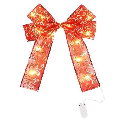 China Customized 2024 Christmas Decoration Big Burlap Ribbon Bows with Wire Edge Printed Bow for sale