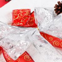 China Customized 2024 Christmas Decoration Big Burlap Ribbon Bows with Wire Edge Printed Bow for sale