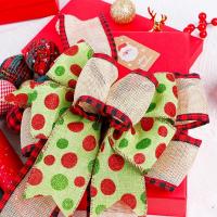 China Holiday Bows 2024 Big Burlap Ribbon Double Layer Bows with Wire Edge Ribbons Printed Bow for sale