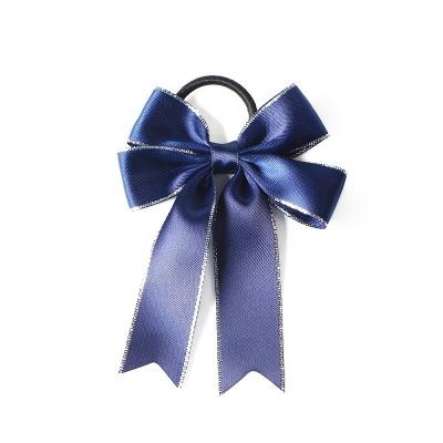 China Gift Decoration Blue Satin Ribbon Bow Pre Tied with Elastic Loop Custom Sample for sale