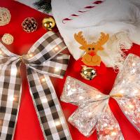 China Cake Decoration Big Burlap Ribbon Bows with Wire Edge Ribbons Printed Bow Customizable for sale
