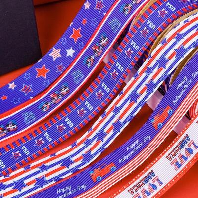 China Customize Independence Day Grosgrain Ribbon 25 mm 3 yards per roll Double Face STARS for sale