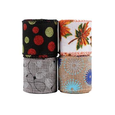 China Make Your Christmas Gifts Stand Out with 6.3cm Printed Burlap Ribbon and Wire Edge for sale