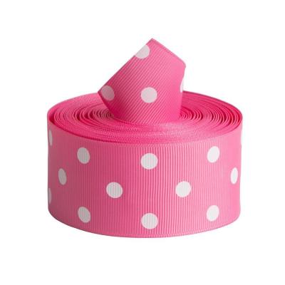 China 38mm Polyester Pink Polka Dot Grosgrain Ribbon within Printed Fabric Type Grosgrain for sale