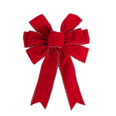 China Handmade Hot Red Velvet LED Light Ribbon Bows for Christmas Box Decoration Velvet Bows for sale