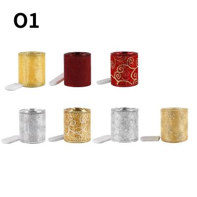 China Christmas Pattern Burlap Ribbon Colored LED Lamp with Wire Edge 6.3cm MSD Decorations for sale