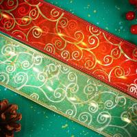 China Christmas Pattern Burlap Ribbon Colored LED Lamp with Wire Edge 6.3cm MSD Decorations for sale