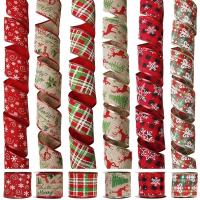 China Sustainable Wired Edge Burlap Ribbon 63mm Christmas Tree Linen Edge Customizable for sale