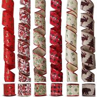 China Sustainable Wired Edge Burlap Ribbon 63mm Christmas Tree Linen Edge Customizable for sale