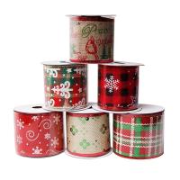 China Sustainable Wired Edge Burlap Ribbon 63mm Christmas Tree Linen Edge Customizable for sale