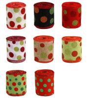 China 63mm Wire Edge Burlap Ribbon Polk Dot Christmas Decorate Ideal for Festive Decoration for sale