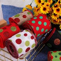 China 63mm Wire Edge Burlap Ribbon Polk Dot Christmas Decorate Ideal for Festive Decoration for sale
