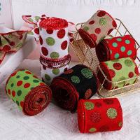 China 63mm Wire Edge Burlap Ribbon Polk Dot Christmas Decorate Ideal for Festive Decoration for sale