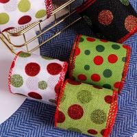 China 63mm Wire Edge Burlap Ribbon Polk Dot Christmas Decorate Ideal for Festive Decoration for sale