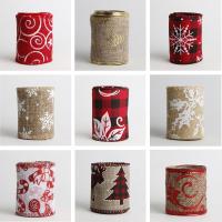 China Fabric Type Burlap Ribbon Wired Holiday Ribbon Christmas Decoration Ready Made Printed for sale