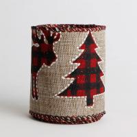 China Fabric Type Burlap Ribbon Wired Holiday Ribbon Christmas Decoration Ready Made Printed for sale