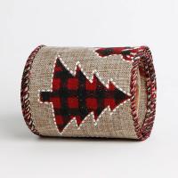 China Fabric Type Burlap Ribbon Wired Holiday Ribbon Christmas Decoration Ready Made Printed for sale