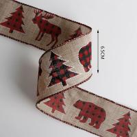 China Fabric Type Burlap Ribbon Wired Holiday Ribbon Christmas Decoration Ready Made Printed for sale