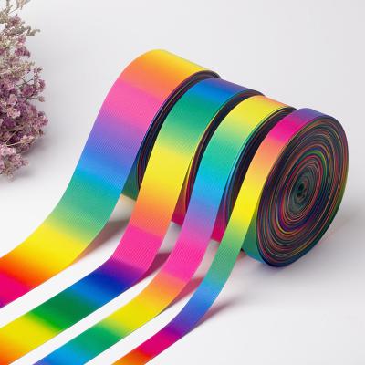 China 50Yards Rainbow Grosgrain Ribbon By The Roll with Custom Design Fabric Type for sale