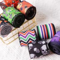 China MSD 2.5 Inch Wired Edge Burlap Ribbon Halloween Pattern Ribbon for Holiday Decorate for sale