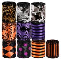 China MSD 2.5 Inch Wired Edge Burlap Ribbon Halloween Pattern Ribbon for Holiday Decorate for sale