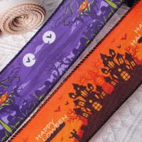China MSD 2.5 Inch Wired Edge Burlap Ribbon Halloween Pattern Ribbon for Holiday Decorate for sale
