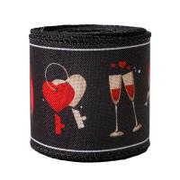 China Valentine's Day Burlap Ribbon with Bear Print and Wired Design Sweet Love Free Sample for sale