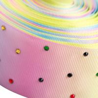 China Solid Rhinestone Design 38mm Grosgrain Ribbon with Printed Pattern in 18 Colors or Custom for sale